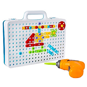 Drill & Play Building Toy Set Creative Educational with Real Toy Drill - STEM Construction Game Mosaic Design Building Toys Tool Kit for Kids and Toddlers