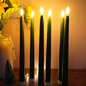 Ni-JASW Green Flameless Taper Candles with Remote, Flickering Battery Powered LED Candlesticks Set of 4