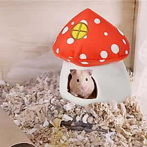 LyssKMK Cozy Mushroom House for Hamsters Soft Plush Tiger Shelter for Rat Small Guinea Pigs Cute Warm Bedding for Small Pets Cartoon Mushroom