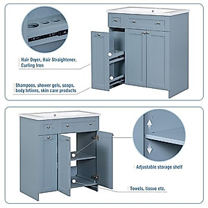 PrimaevalColossus 30" Modern Bathroom Vanity with Sink Combo, Freestanding Bathroom Vanity with Resin Sink Single Bathroom Cabinet Set with Soft Closing Doors & Drawers, Blue