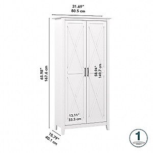 Bush Furniture Key West Tall Storage Cabinet with Doors in Pure White Oak