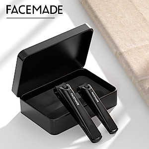 FACEMADE Nail Clippers Set - 2 Pack Premium Sharp Stainless Steel Fingernail & Toenail Clippers with Sturdy Travel Tin Case, Professional Manicure Kit Fingernail Tools for Nail Care (Black)