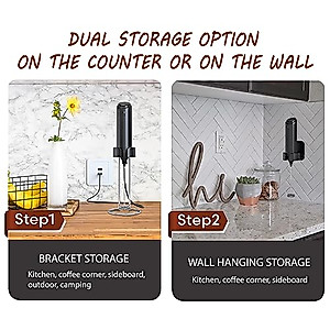 Rechargeable Milk Frother Handheld with Stand and Stencils - Usb Stainless Steel Stand or Wall Hanging for Kitchen Coffee Bar Electric Whisk Hand Blender Mixer for Latte Cappuccino Egg Protein Powder