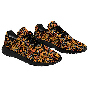 Casual Sport Running Shoes for Women Men Yellow Monarch Butterflies Print Tennis Walking Sneaker Gifts for Butterfly Lover,US Size 11 Women/9.5 Men