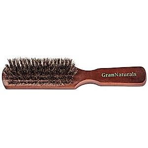 GranNaturals Mens Hair Brush - Soft Boar Bristle - 100% Natural Brown Wooden Club Style Brush for Men - Styling Beard Hairbrush for Fine or Thin Hair
