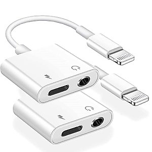 Assrid [Apple MFi Certified] 2-Pack iPhone Headphone Adapter & Splitter, 2 in 1 Lightning to 3.5mm Headphone Audio & Charger for iPhone 12/11/SE 2020/XS/XR/X/8 7/iPad/iPod, Support Call+Music Control