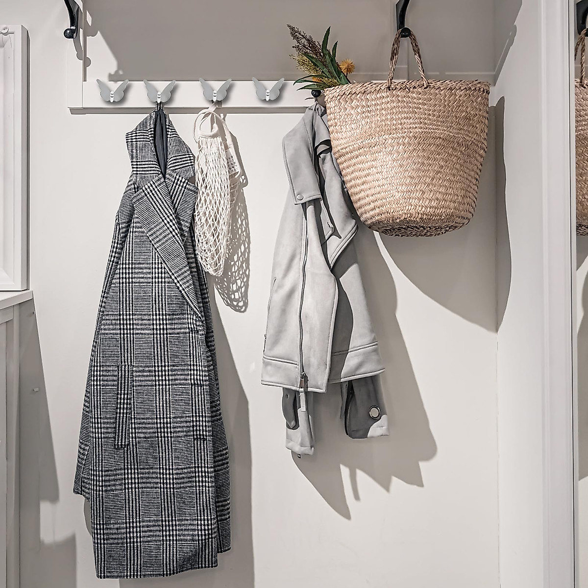 Ideal Swan 6 PCS Hooks for Shower - Stainless Steel Butterfly Shape Hooks, Essentials Elegant and Functional Home Storage Solution for Decor Bathroom Kitchen Home (Black)