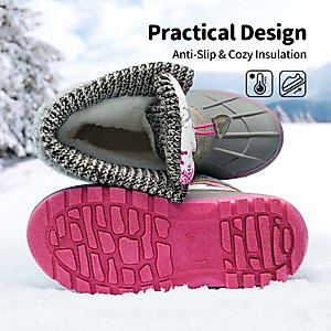 DREAM PAIRS Boys Girls Snow Boots Water-Resistant Outdoor Warm Cozy Anti-Slip Mid Calf Faux Fur Lining Insulated Winter Shoes for Little/Big Kids,Size 13 Little Kid,White/Fauxia,KMONTE-1