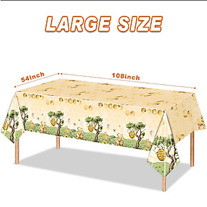 3PCS Yellow Classic Winnie Baby Shower Tablecloths, Birthday Party Decorations Boys Birthday Disposable Plastic Tablecloths Party Supplies -54x108IN