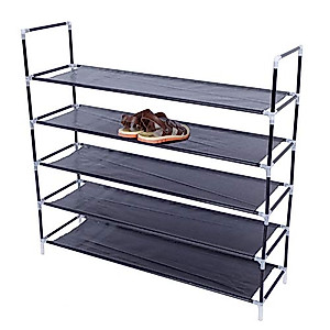 Deuxff Shoe Rack,100cm Ultra Large Capacity Storage Storage Organizer,Metal Frame, Non-Woven Fabric, for Living Room, Hallway (Black, 5-Tier)