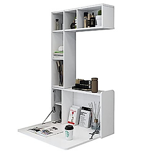 Pmnianhua Floating Desk,Wall Mounted Desk Folding,Space Saving Desk,Folding Wall Desk for Small Space Apartment Bedroom(White)