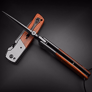 NedFoss DA52 Pocket Knife for Men, 5'' Large Folding Knife, 11'' Survival Knife with Rosewood Handle, Safety Pin, Pocket Clip, Liner Lock