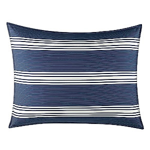 Nautica Home | Craver Collection | 100% Cotton Cozy & Soft, Durable & Breathable Striped Comforter & Matching Sham(s), Queen, Navy/White