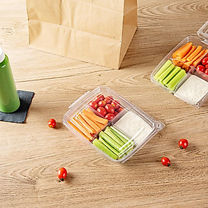 Tamper Tek 13 Ounce Rectangle Take Out Containers, 100 Durable Carryout Containers - Tamper-Evident, Freezable, Clear Plastic To-Go Containers, 4 Compartments, With Hinged Lids - Restaurantware