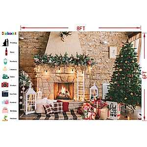 Dudaacvt 8x6ft Christmas Fireplace Theme Backdrop for Photography Christmas Photography Backdrop Merry Xmas Sock Gift Decorations Family Party Party Su pplies Banner Booth Props D470