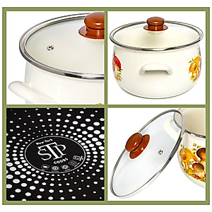 Mushrooms Enamel Belly Deep Stock Pot Set with Tempered Glass Lids Set of 3