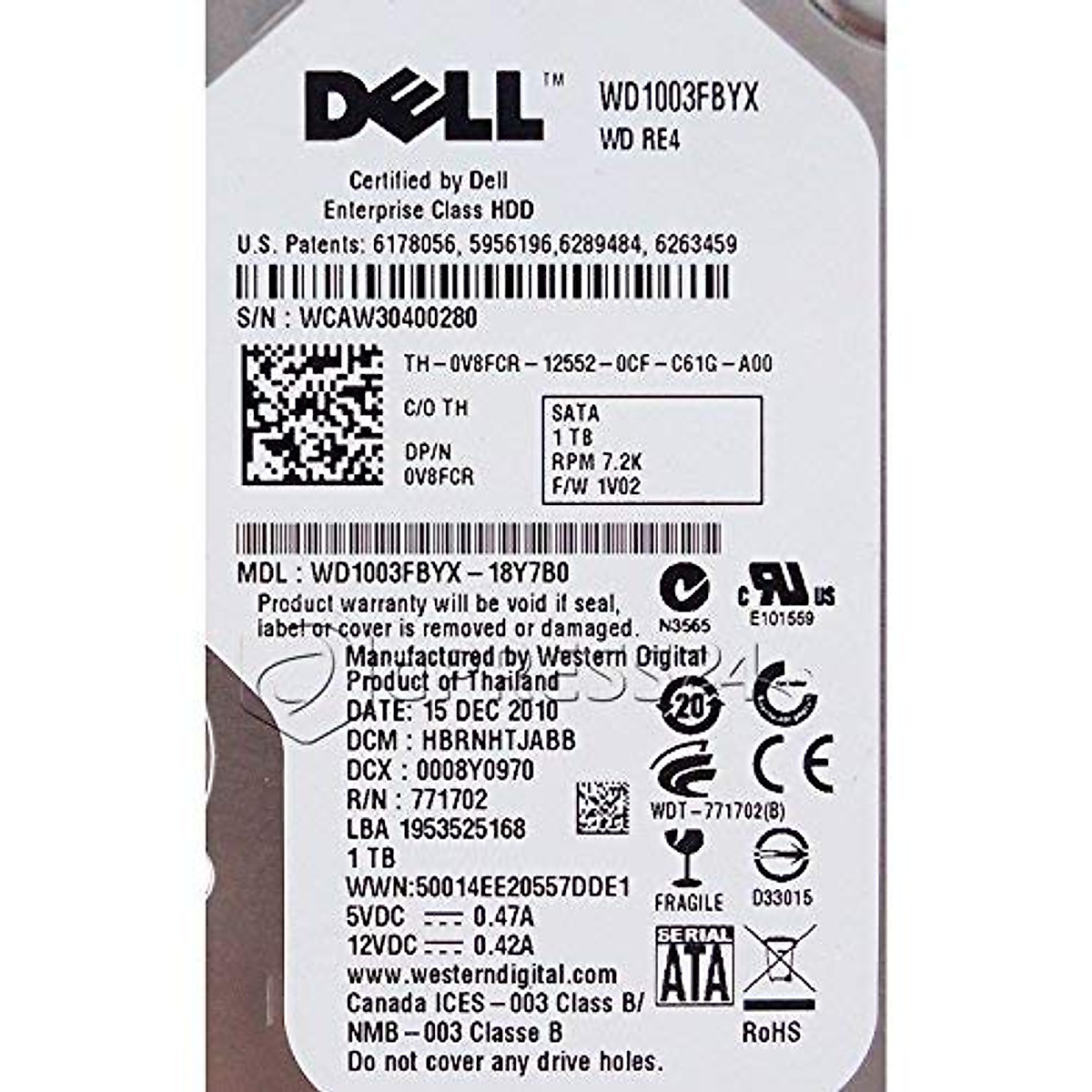 DELL 0V8FCR 1TB, 7200RPM, SATA w/ tray (Renewed)
