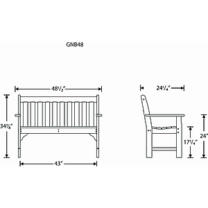 POLYWOOD GNB48TE Vineyard 48" Bench, Teak