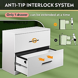 DEVAISE 2 Drawer Wood Lateral File Cabinet with Anti-tilt Mechanism, Storage Filing Cabinet for Home Office, White