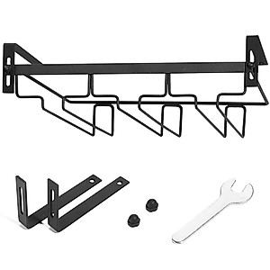 Kamehame Wine Glass Rack Under Cabinet, Nail Free Hanging Stemware Rack Metal Glasses Holder Storage Hanger for Kitchen, Bar(3 Rows, Black)