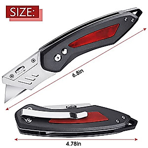 JTIEO Folding Utility Knife Sharp Box Cutters Heavy Duty Razor Knife for Cartons, Cardboard and Boxes Utility Knife- With 10 Pcs SK5 Stainless Steel Blades (Black)