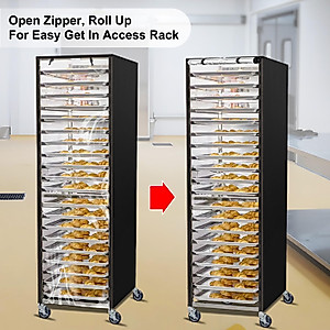 Sowokdon Bun Pan Sheet Rack Cover,Bread Speed Rack Cover,Fit 20 Tier / 10 Tier Bakery Rack for Home Kitchen Commercial Pizza Rack with Zipper(Transparent Panels with Breathable Mesh Vent- 20-Tier)