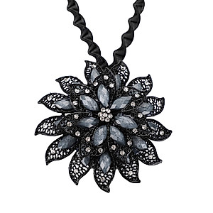 Sumnacon 2 Pcs Crystal Curtain Magnetic Tiebacks - Decorative Big Flower Curtain Clips Buckle with Stretchy Wire Rope, Sparkling Drapery Holdsbacks for Home Office Decor, Black