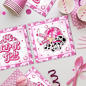 40Pcs Lets Go Girls Napkins-Cowgirl Bachelorette Party Decorations Hot Pink Paper Napkins Disco Lets Go Girls Themed Western Cowgirl Bridal Shower Party Supplies