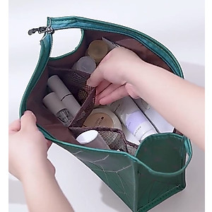 Checkered Makeup Bag for Women,Large Capacity Travel Cosmetic Bag Portable PU Waterproof Skincare Bag with Divider for Women