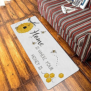Kitchen Floor Mat Non-Slip Cushioned Rug Home is Where Your Honey is Cute Bee Honey Hive Rug Anti-Fatigue Standing Mat for Home,Office Floor Front Door Mat, 24 x 16 Inch