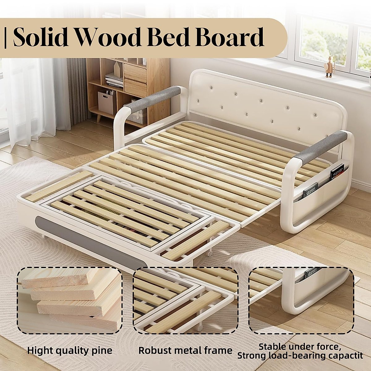 Etelifrank Put-Out Sofa Bed Futon，2-in-1 Convertible Sofa Couch with Storage，Foldable Linen Fabric Loveseat RV Sofa Bed for Small Place，Living Room，Apartment, Lounge(60''Lx34.25''Wx37.4''H)