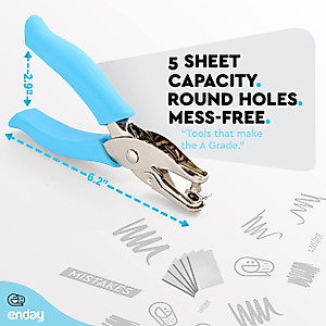 Single Hole Punch Metal Blue, 1/4” Hole Puncher with Soft Grip Handles for Paper and Crafts Round Circle Shape, for Kids and Adults, Also Available in Green, Pink, Red, Purple, Grey, 1 Pc – by Enday