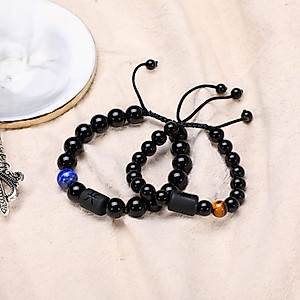 Zodiac Bracelet for Couple 8mm 10mm Natural Black Onyx Stone Star Sign Constellation Distance Friendship Prayer Blessing Bracelet Gifts Men Women Size adjustable (Men 10mm beads,Aquarius)