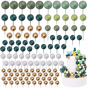 Acmee 115 PCS Ball Cake Toppers - Mini Balloon Cake Decorations Foam Ball Cupcake Picks DIY cake Insert Toppers for Birthday Party Wedding Baby Shower - Green Theme