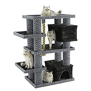 Go Pet Club 50.5" Sequoia Extra-Large Posts Multi-Level Cat Tree Kitty Scratcher Kitten Condo Tower House Furniture with Jungle Rope for Indoor Cats, Gray/Black