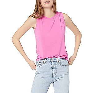 Amazon Essentials Women's Relaxed-Fit Sleeveless Muscle Tank Top, Bright Pink, Large