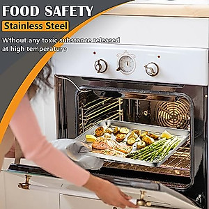 2Pcs Baking Sheet Pan Set (16inch), Joyfair Stainless Steel Large Cookie Sheets, Commercial Metal Pans Tray Oven Bakeware for Jelly Roll/Bread/Bacon, Non Toxic & Healthy, Rust-free & Dishwasher Safe