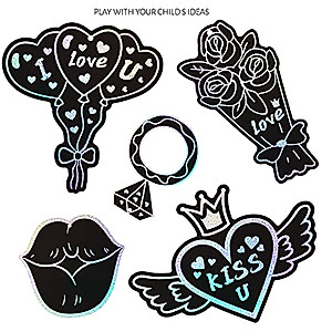 Mocossmy Valentine's Day Heart Magic Scratch Art for Kids,12 PCS Bear Rose Ring Lip Heart Present Rainbow Double Sided Scratch Paper Art Crafts for Kids Boys Girls Birthday Gifts Party Supplies Games