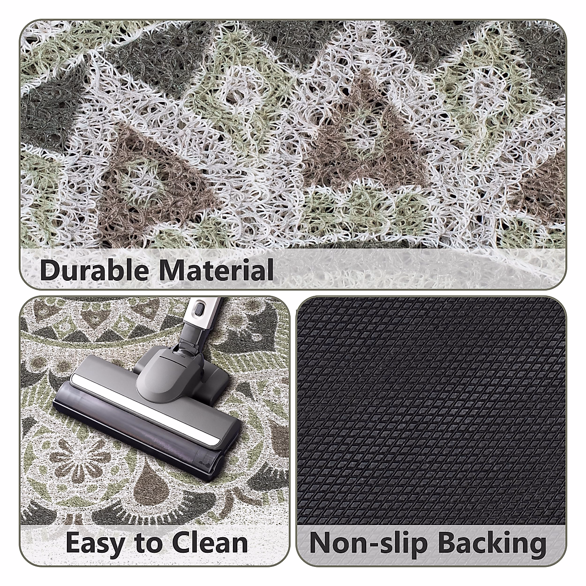 Sunlit 33.5" x 15.8" Mandala Dirt Trapper Welcome Mats, Small Indoor Outdoor Non-Slip Front Door Mat, Front Back Door Decor, Low Profile Entryway Rug, Easy to Clean Door Mat Waterproof, Green