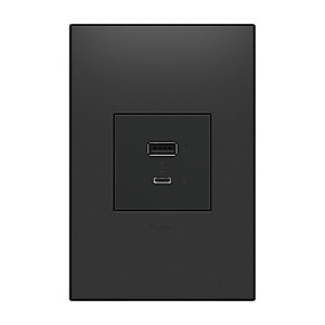 adorne Full-Size, USB Outlet, Ultra Fast Charge, A/C USB Outlet, Graphite, ARUSB2AC6G4