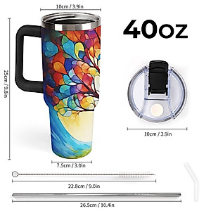 FZQVSGW Tree 40 Oz Tumbler with Handle And Straw Stainless Steel Vacuum Insulated Tumblers Reusable Keep Drinks Cold Coffee Cup Holder Friendly Gifts for Women Men Car Gym Travel