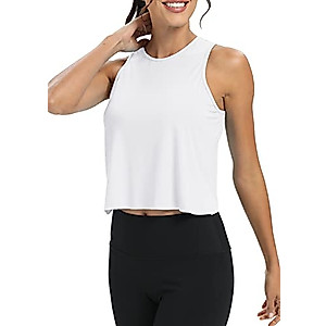 Mippo Workout Tank Tops for Women Athletic Gym Yoga Crop Tops Sleeveless Workout Shirts Racer Back Tank Pilates Clothes for Women Loose Fit White L