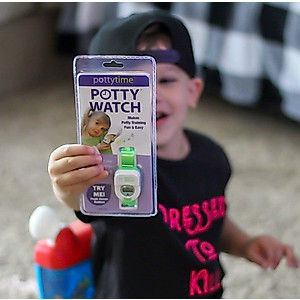 Potty Time:The Original Potty Watch|Water Resistant,Toilet Training Aid,Warranty(30|60|90 Min Auto Timers w/Music & Flashing Lights for Fun & Gentle Reminders) Green, Pond Sticker Chart & Battery Kit