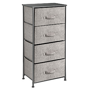 mDesign Tall Dresser Storage Tower Stand with 4 Removable Fabric Drawers - Steel Frame, Wood Top Organizer for Bedroom, Entryway, Closet - Lido Collection - Black/Graphite Gray