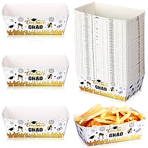 50 Pcs Graduation Snack Trays Disposable Food Holder Congrats Grad Paper Food Trays Wedding Popcorn Tray Birthday Party Supplies for Graduation Party Supplies Popcorn Decoration Platter (Black)
