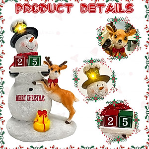 Kaezuy Christmas Snowman Decorations Indoor, 9.8'' Light Up Snowman and Reindeer Resin Figurine for Home Christmas Centerpieces Tabletop Winter Decor Xmas Gift