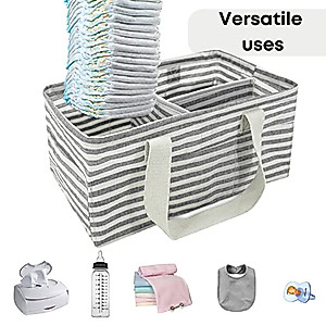 Wdesign Diaper Caddy Organizer – Large Baby Diaper Caddy with Organizing Compartments – Baby Storage Organizer for Newborn Baby Essentials – Collapsible Basket Tote Bag for Nursery, Travel (Stripe)