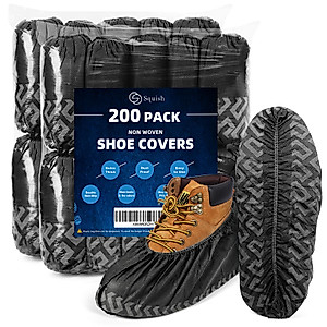 squish 200 Pack Shoe Covers Disposable Non-Slip, Black Non-Woven Fabric Boot Covers for Indoors Breathable Slip Resistant Durable Boot&Shoes Cover, Protector Covers Fits Virtually Most Shoes
