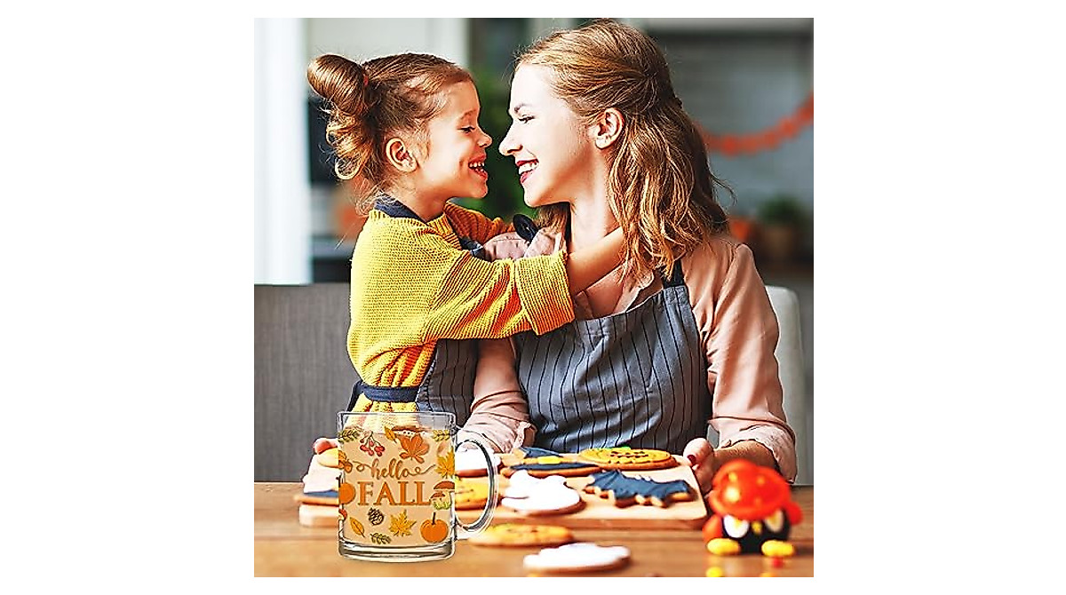 Whaline Fall Glass Coffee Mugs with Handle Pumpkin Maple Leaf Coffee ...