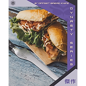 KESSAKU Offset Bread Deli Serrated Knife - 8 inch - Dynasty Series - Razor Sharp Kitchen Knife - Forged ThyssenKrupp German High Carbon Stainless Steel - G10 Garolite Handle with Blade Guard